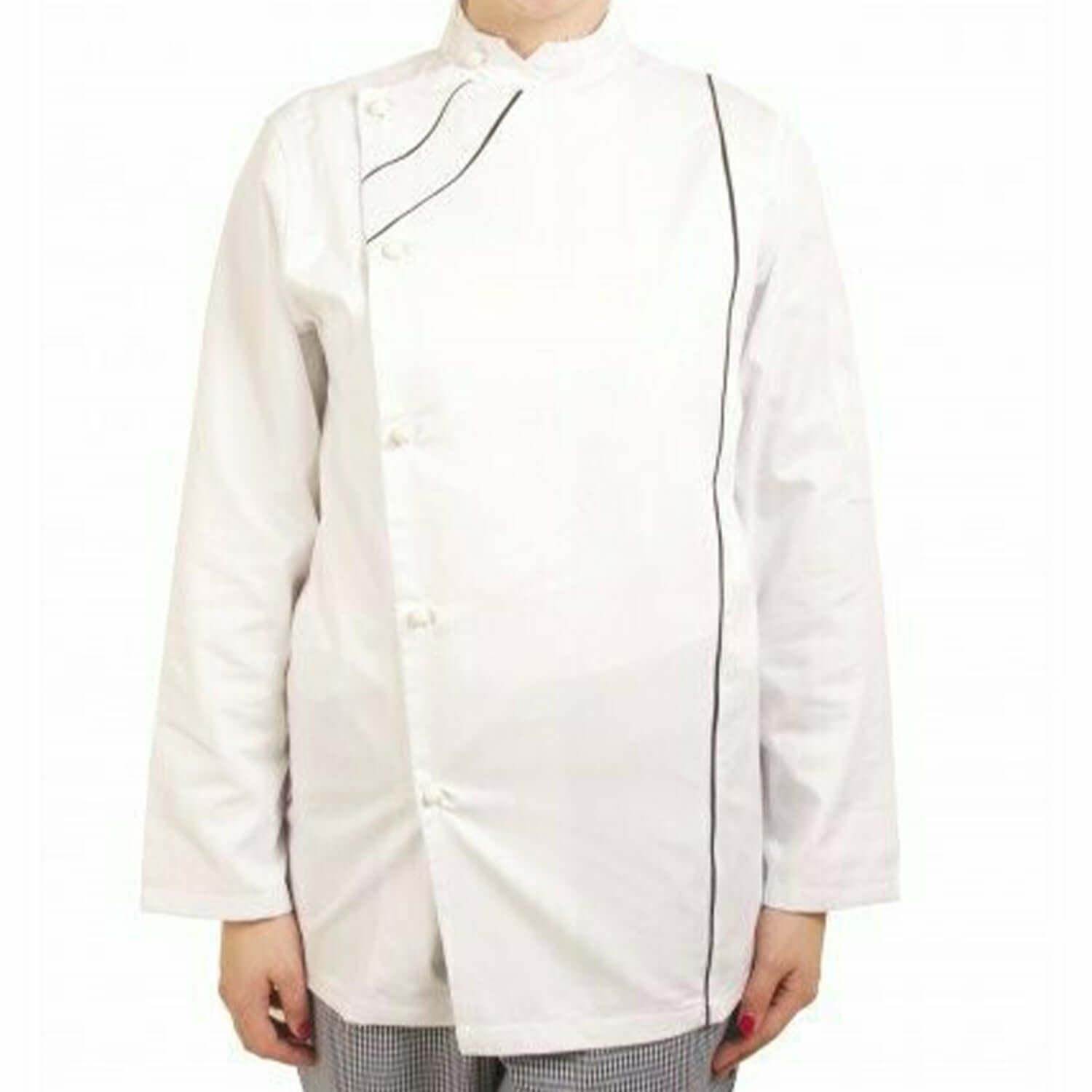 Pegasus Chefwear White Chef jackets with Black Diagonal Piping